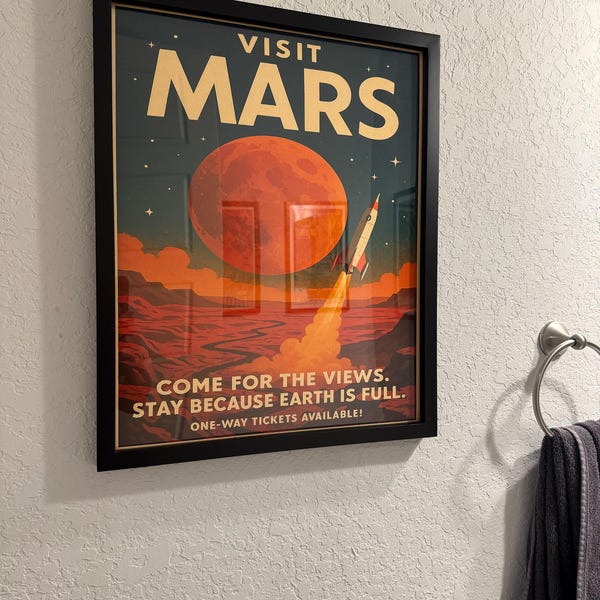 Visit Mars Retro Travel Poster - Futuristic Space Tourism Print ...