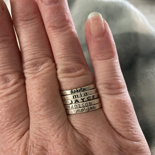 Ring Set Gift for Mom Stackable Rings Personalized Name Rings 14k Gold ...