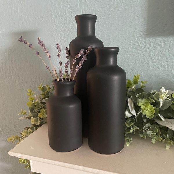 Ceramic Vase Set 3 Vase for Flowers, Vases Decor, Mantle Decor, Shelf ...