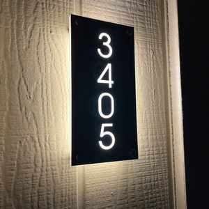 Custom Illuminated LED House Sign Modern , LED House Number, Vertical ...