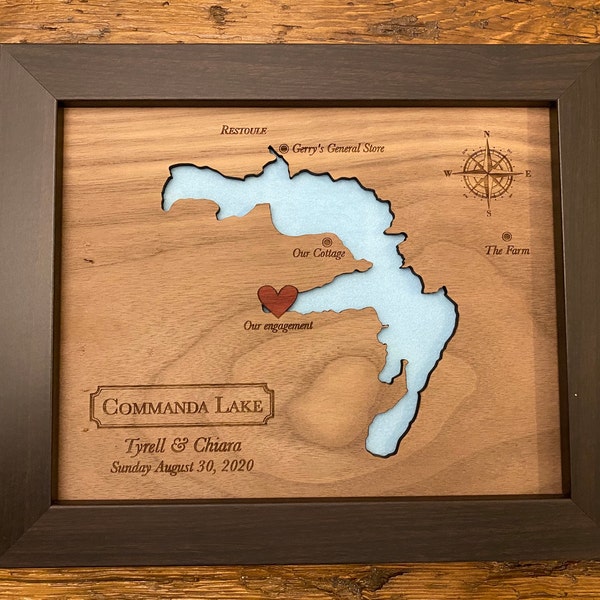 Custom Wood Lake Map Art - YOUR Lake Choice, Unique 5th Anniversary ...