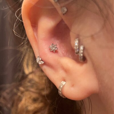 16G Silver Flower Sparkle Curved Barbell/rook Earring/eyebrow Ring/rook ...