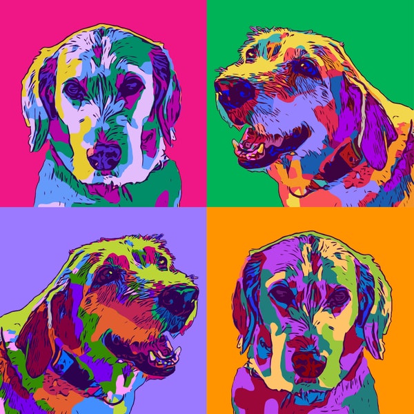 Custom Pet Pop Art Portrait DIGITAL, Hand Drawn Colorful Pop Art ...