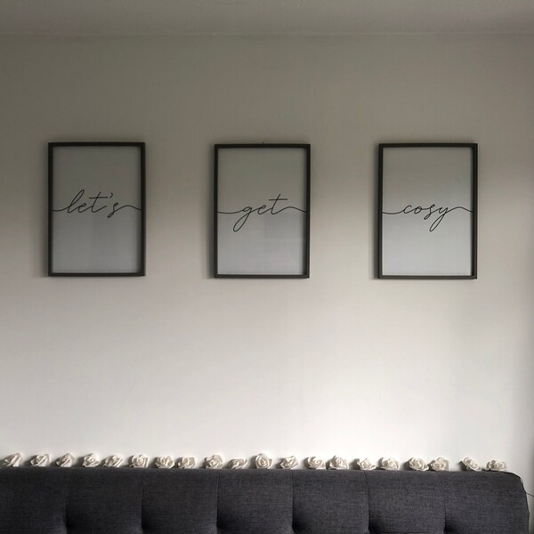 Let's Get Cosy Prints, Set of 3, Living Room Wall Art, Bedroom Prints ...
