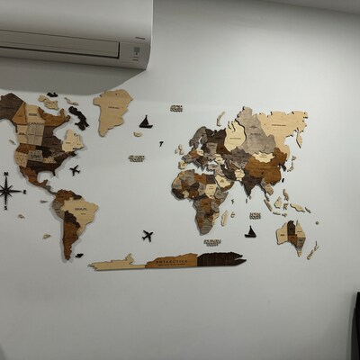 Gift for the Home, 3D World Map Wall Art, Room Wall Decor, Wooden ...