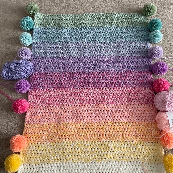 PDF DIGITAL Download-little Gems Craft Shop- 'rainbow Pom Blanket ...