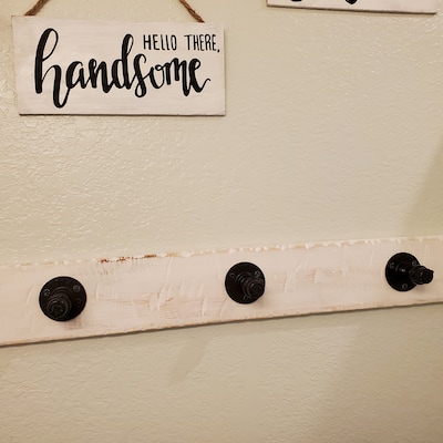 Custom Rustic Wood Towel Robe Coat Rack Bar With Industrial Pipe Hooks ...