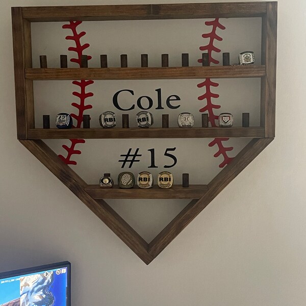 CUSTOMIZABLE Baseball/softball Ring Holder Displays / Wooden Ring ...