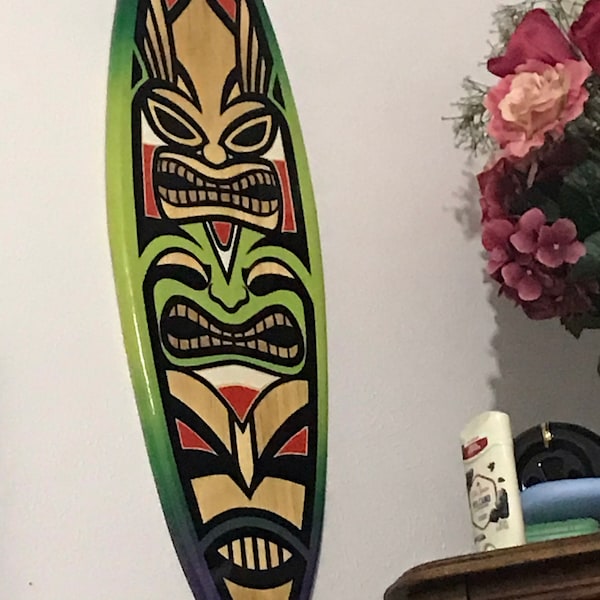 Tropical Tiki Vertical Wood Surfboard Decor and Wall Art- Tropical ...