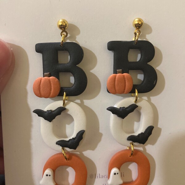 BOO Halloween Earrings| BOO Bat Earrings| BOO Ghost Earrings| Clay ...