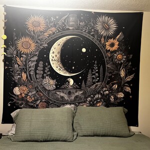 Wildflower and Crescent Moon Area Rug 100% Polyester Chenille Witchy ...