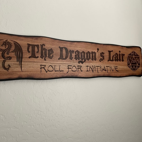 Dungeons and Dragons Wall Sign - D20 and Dragon - Personalized Dnd Gift ...