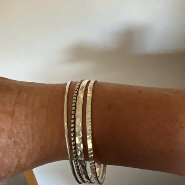 Set of 7 Bangles, Sterling Bangles, Stacking Bracelets, Semanario, 7 ...