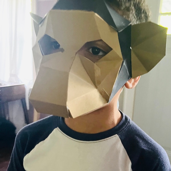 Kids Mask, Monkey Mask, Ape Mask, Halloween Costume Kid, Printable Half ...