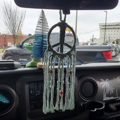 Macrame Peace Sign, Car Mirror Charm, Hippie Car Decor, Boho for Car ...