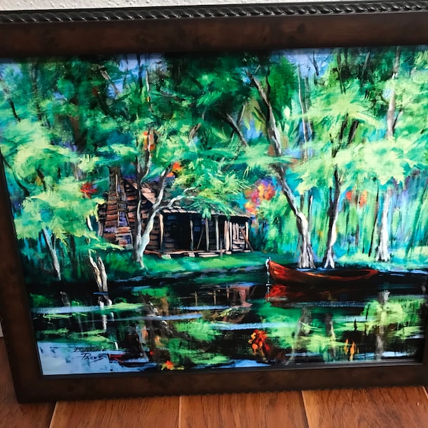 Louisiana Bayou Art, Red Pirogue, Swamp Cabin Art Print or Giclée ...