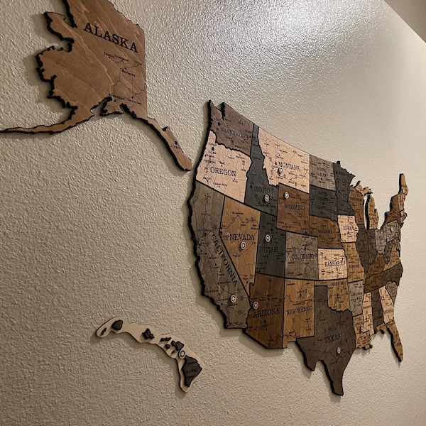 USA Travel Map Apartment Decor Gift US Wooden Wall Map USA Map Wood Map ...