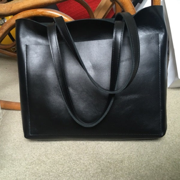 Simple Graphite Black Leather Tote Bag No. LPB-8031 - Etsy
