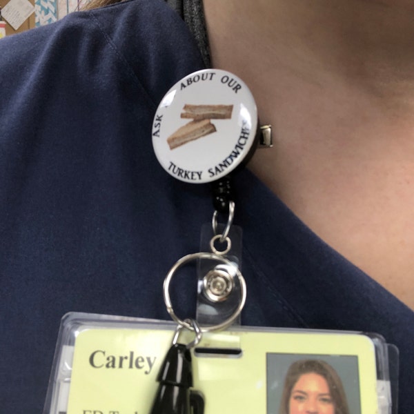 Ask Me About Our Turkey Sandwiches Badge Reel - Retractable Badge ...