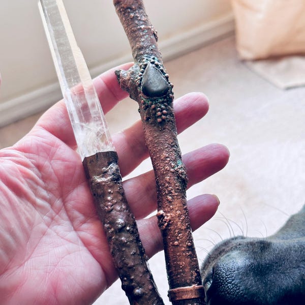 Mega Copper Quartz Crystal and Malachite Wand Magic Wand Wiccan Witch ...