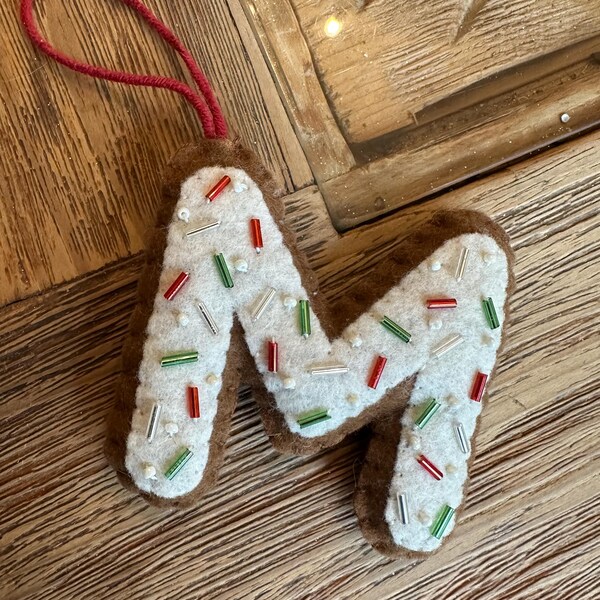 Custom Colors | Hand Stitched Felt Letter Ornament | Customizable Bead ...