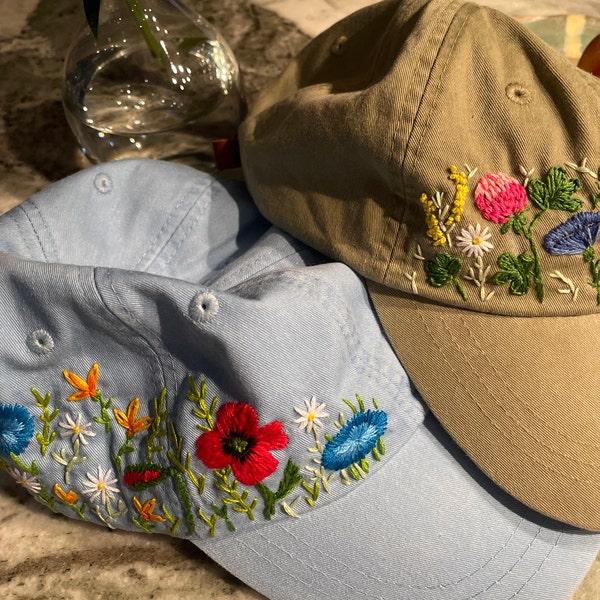 Hand Embroidered Black Baseball Cap for Women, Custom Embroidered Hat ...