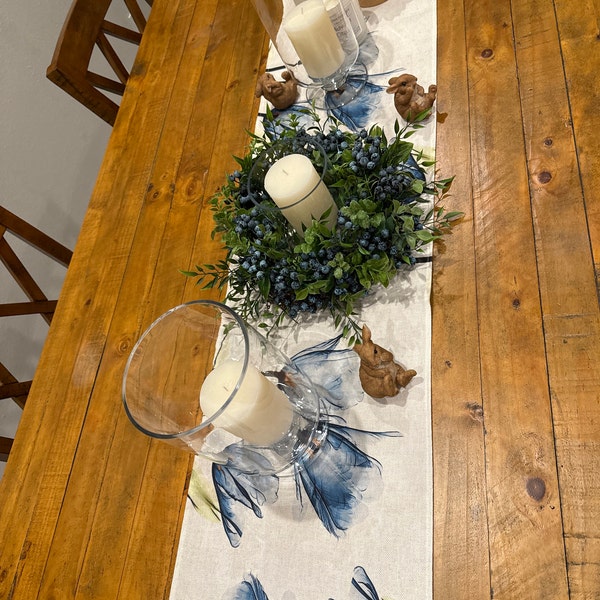 Blue Berry Wreath for Spring Winter Home Decor Candle Ring Tabletop ...