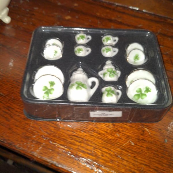 Miniature Shamrock Tea Set, Mini Tea Cups, St. Patrick's Miniatures ...