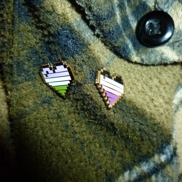 Asexual Pixel Pride Heart Pins — Subtle Flag Badge Love Gift Button ...