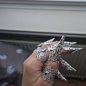 Full Armor Articulated Finger Claws Nails Ring Gold Set Style 2 ...