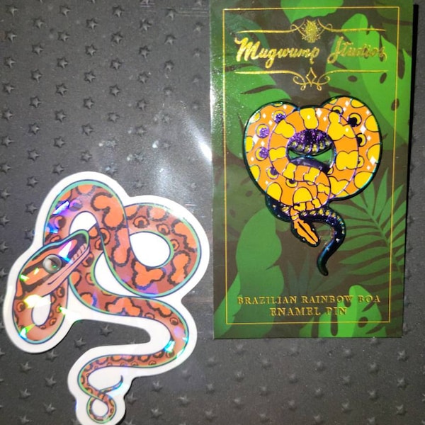 Snake Enamel Pin - Brazilian Rainbow Boa Pin, Rainbow Metal Pin ...