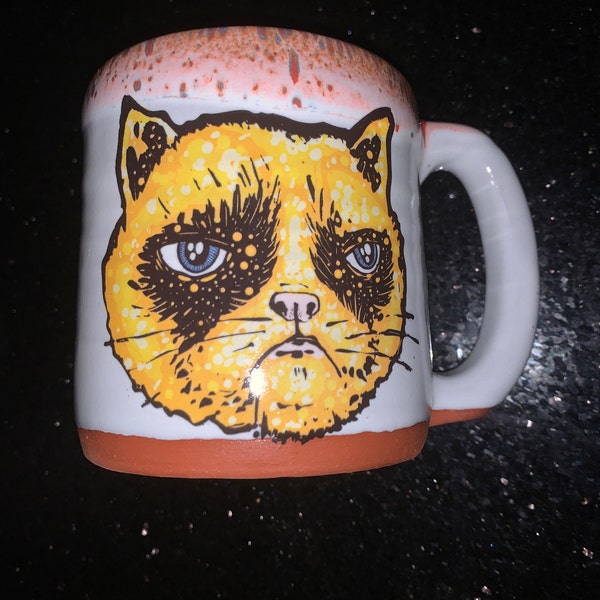 Grumpy Cat Handmade Mug With Red Lip Drip Glaze - Etsy