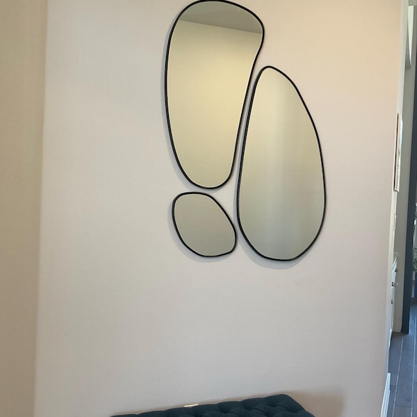 Notched Corner Rectangle Scalloped Wood Framed Wall Mirror, Irregular ...