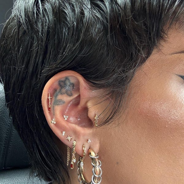 14K Solid Gold Dangle Double Chain Hoop Charm Triple Pearl Chain Rook ...