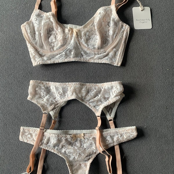 White Lace Lingerie Set White Lace Bralette Boudoir Lingerie White Lace High Waist Panties