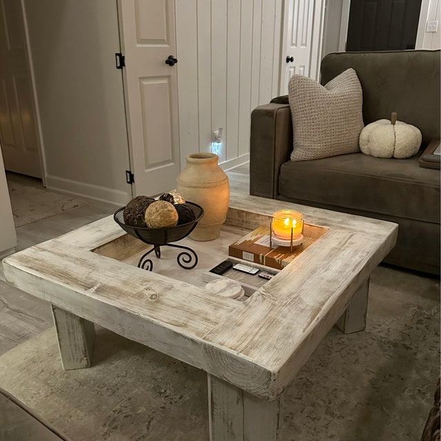 Rustic Handmade Solid Wood Sleeper Coffee Table Square Version Etsy