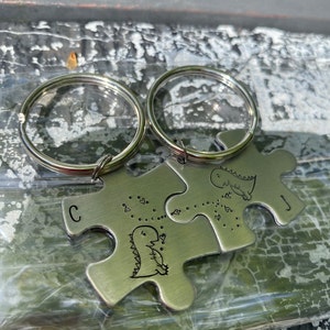 Puzzle Piece Keychains Couple Keychains Connected by Heart | Etsy