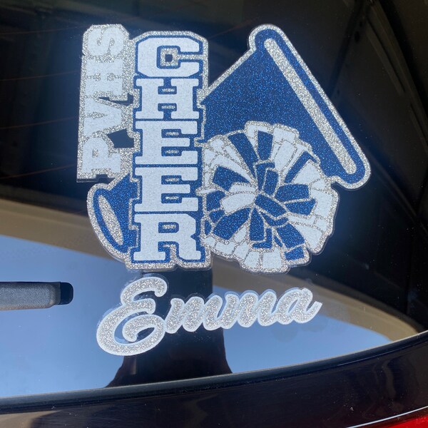 Cheer Glitter Stickers Cheerleader High School Team Name Megaphone Pom ...