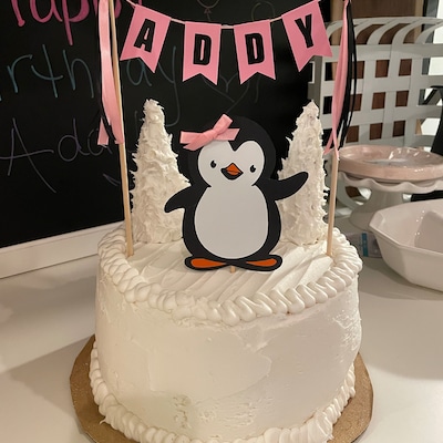 Penguin Girl Birthday Cake Topper Pink Penguin Cake Topper Arctic ...