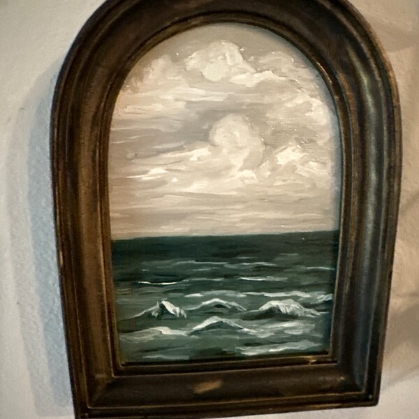 Vintage Framed Seascape Oil Painting | Original Arched Antique Tropical ...