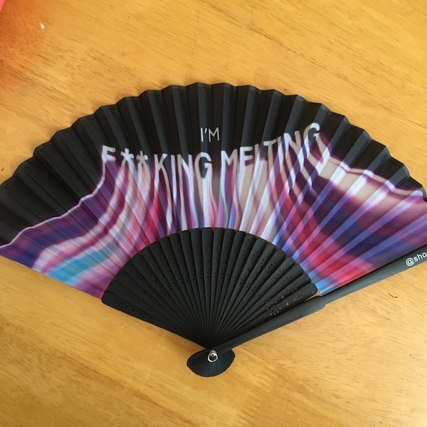 Hot as Hell Funky Fan - Red and Black Flame Text Bamboo Foldable Hand ...