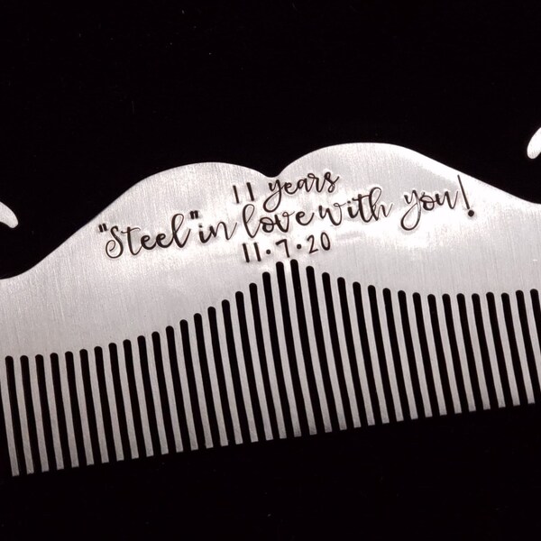 Custom Mustache Comb Stainless Steel Anniversary Gift Hand Stamped ...