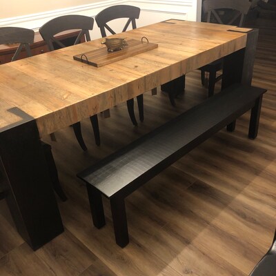 Tavern Farmhouse Bench, Rustic Solid Wood Bench / Stained All Black ...