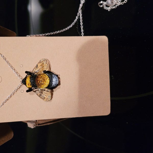 Gold Bee Necklace Dichroic Glass Pendant Lampwork Bee Jewelry for Women ...