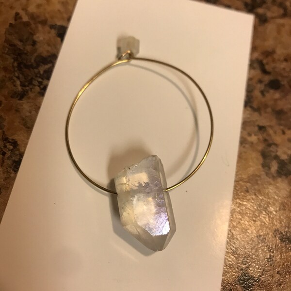 Celestial Gold Moon Crystal Hoop Earrings Raw Stone Clear Angel Aura ...