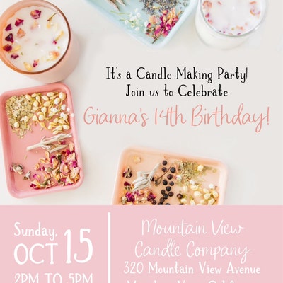 Candle Making Birthday Party Invitation, Digital Copy, Custom ...