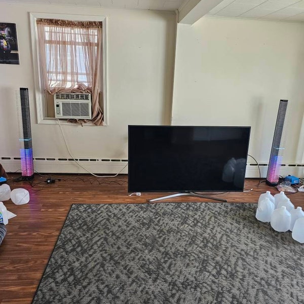 Modern RGB Corner Floor Lamp, Sound Reactive, Wooden & Acrylic Tower ...