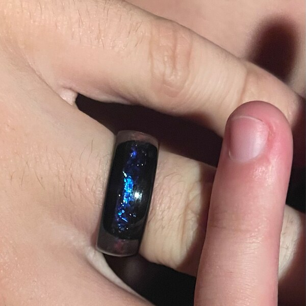 The Astronomer Nebula Ring, Mens Wedding Ring, Black Tungsten Outer ...