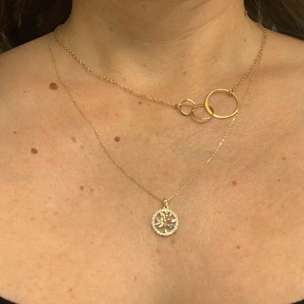 14K Real Gold Family Tree Necklace-gemstone Generational Tree Necklace ...