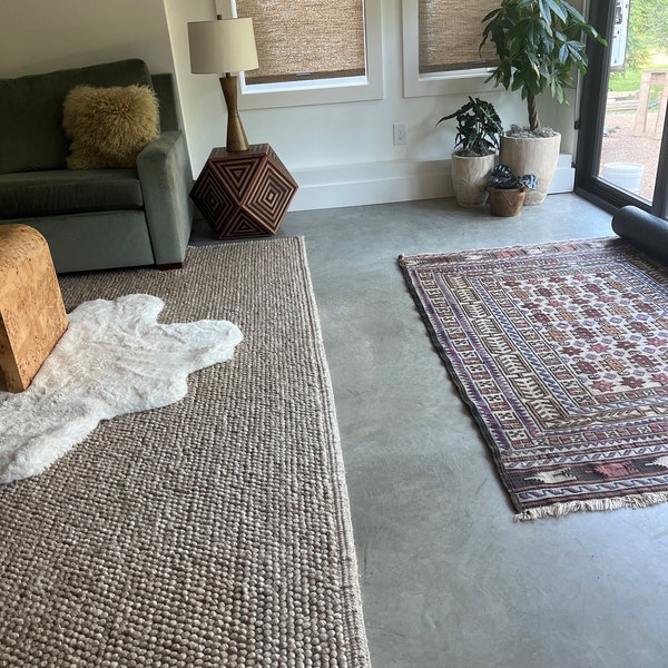 Cozy Beige Wool Rug With Custom Options Handwoven Chunky Loop Style ...